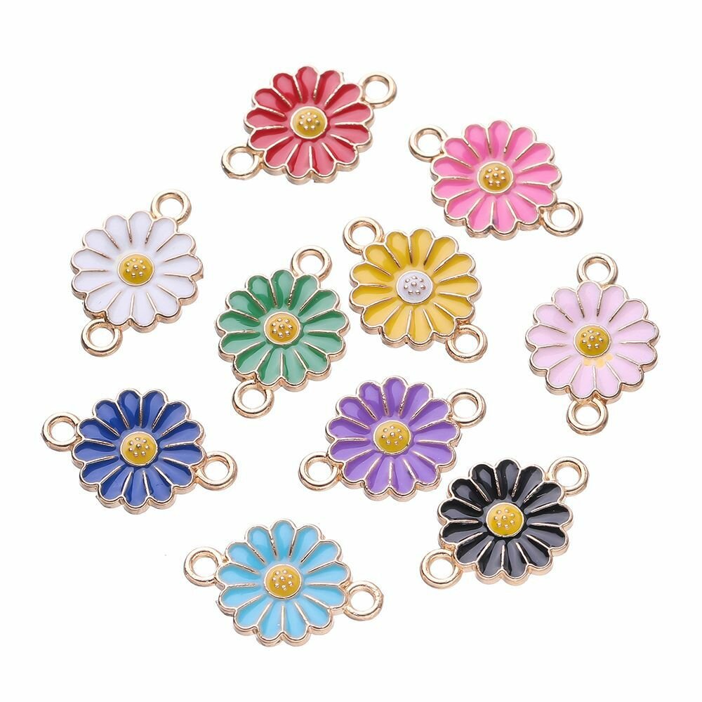 Подвеска-цветок маргаритка для рукоделия, плетения сумок и бижутерии — двойной подвес 12*18 мм, набор 10 штук белая