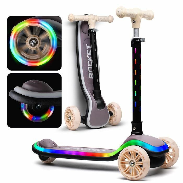 Самокат детский Oubaoloon трёхколёсный, светящиеся колеса PU, цвет серый