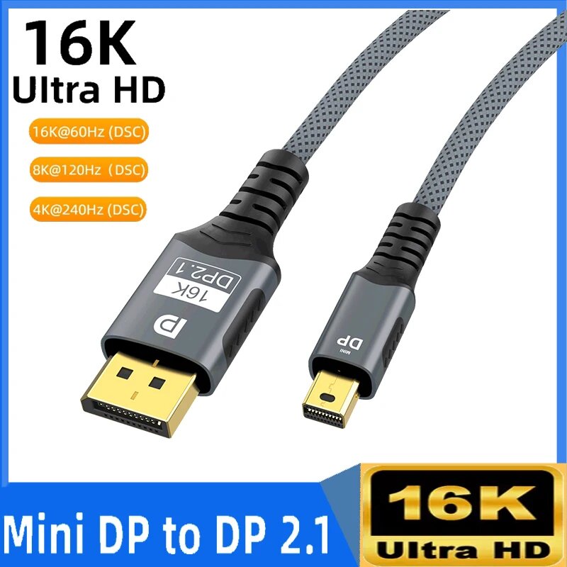 Mini DP - DisplayPort 2.1 кабель 1M, 16K Ultra HD