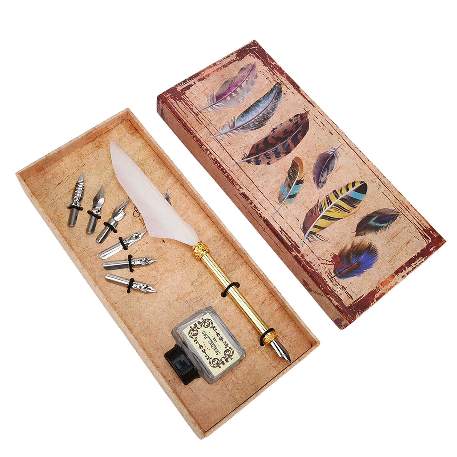 Винтажный стиль стиля каллиграфическая пера для пера для студенческого пера подарочная коробка для рождественского дня рождения