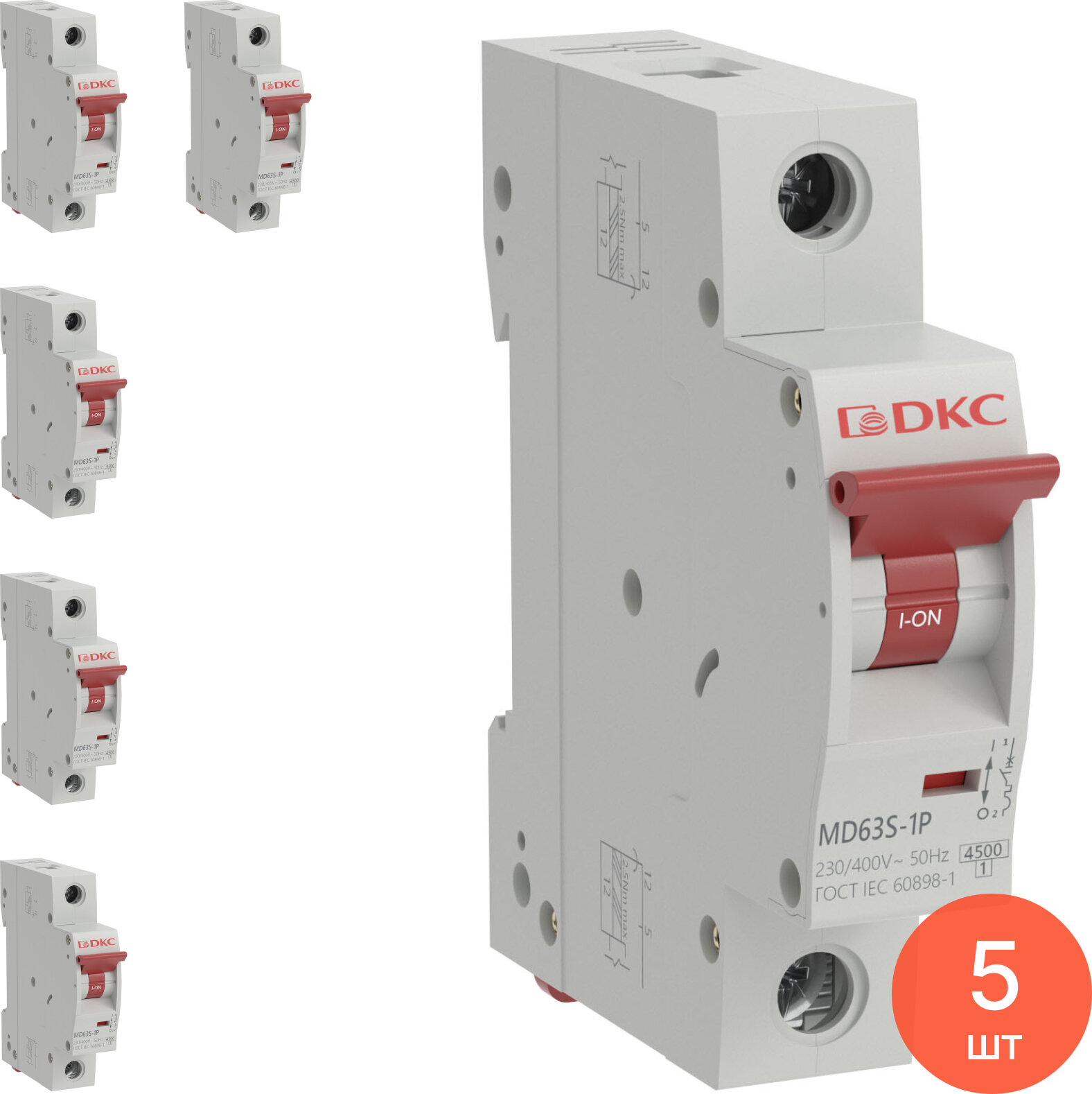 Автоматический выключатель DKC / ДКС YON MD63S max модульный, 1P 20А характеристика С, 4.5кА, MD63S-1PC20 / электроавтомат (комплект из 5 шт)