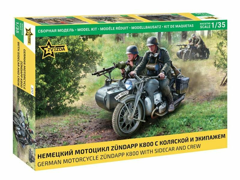 Склеиваемая пластиковая модель Немецкий мотоцикл Zundapp K800 с коляской. Масштаб 1:35