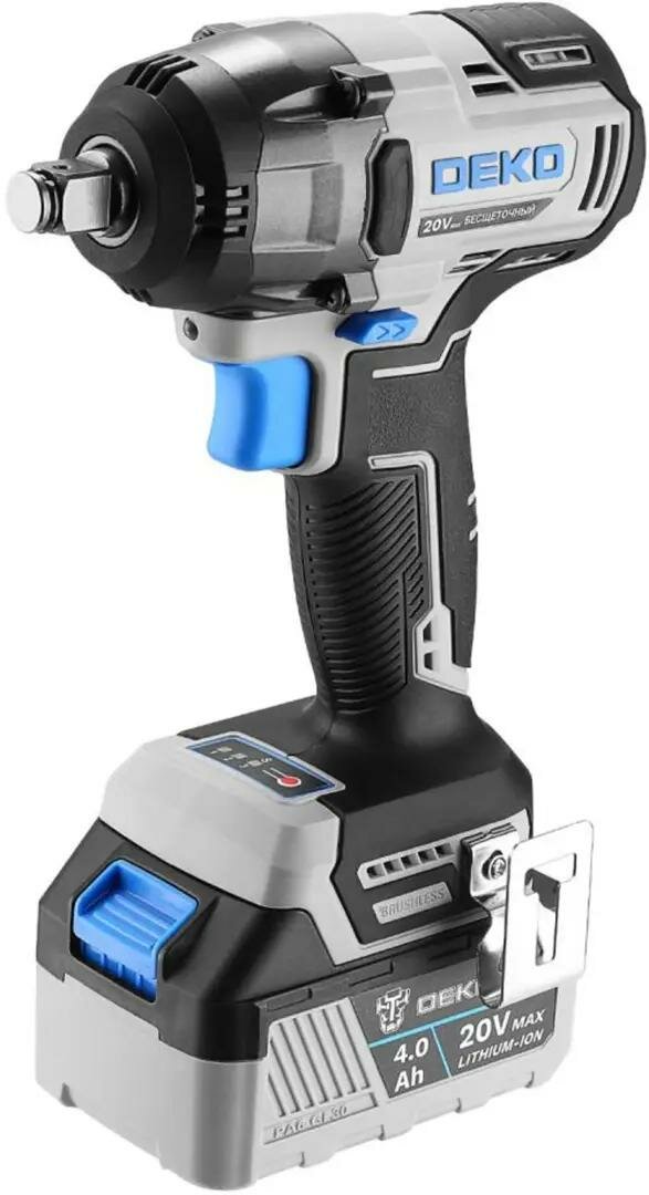 Гайковерт аккумуляторный ударный бесщеточный Deko ZKIS20 084-1046, 20 В Li-ion 4 Ач, 400 Нм