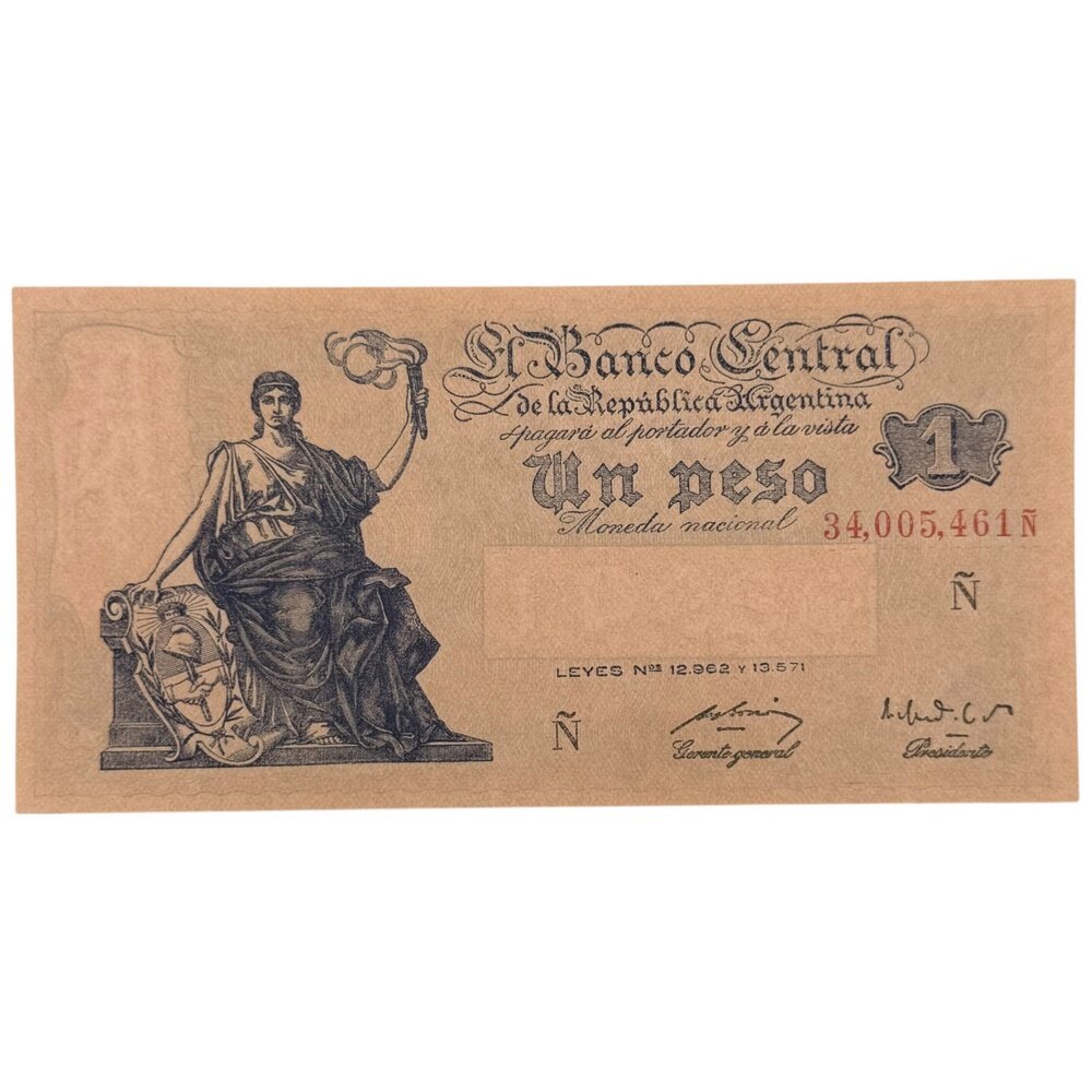 Аргентина 1 песо 1951-1952 гг. (Подпись Juan J. Bosio, Alfredo Gomez Morales) (Серия N)