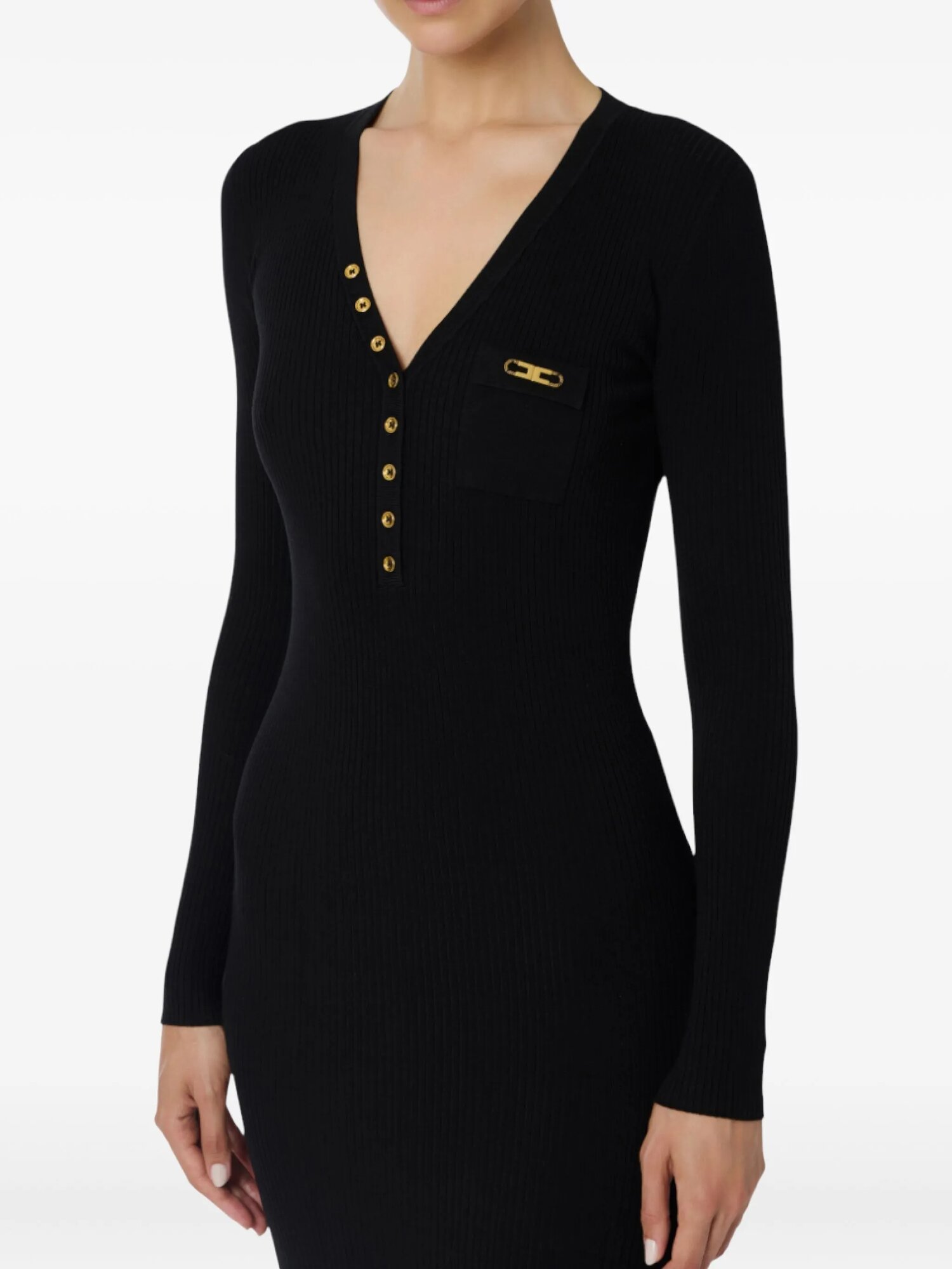 Платье Elisabetta Franchi Ribbed button-fastening midi dress, размер 42 — фото 1