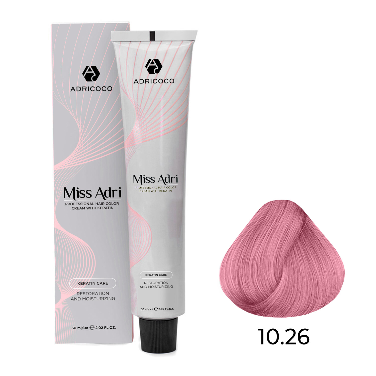 Крем-краска для волос Miss Adri с кератином, оттенок 10.26 Платиновый блонд фиолетовый розовый, ADRICOCO, 60 мл