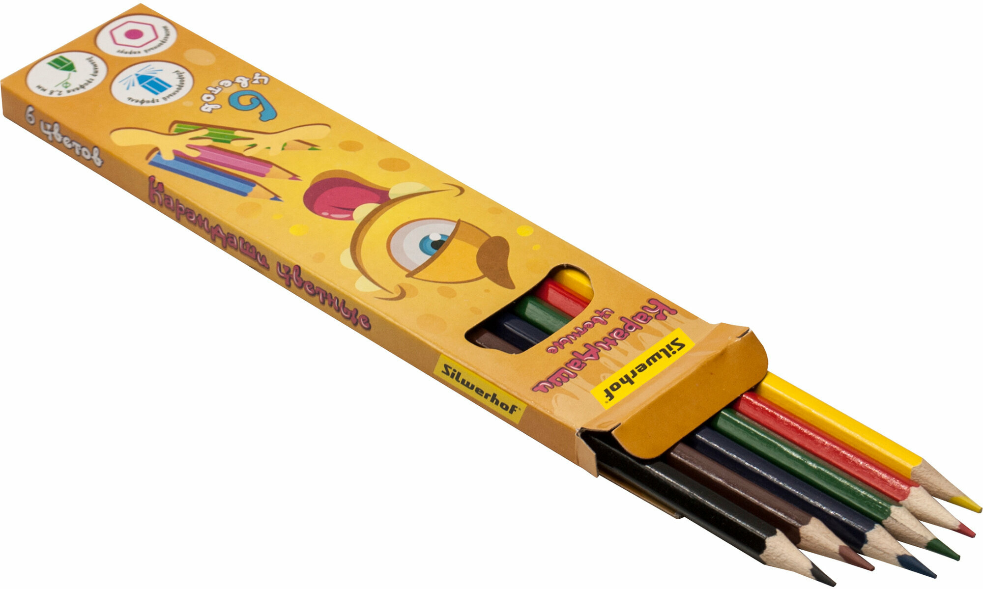 Карандаши цв. Silwerhof Eco 2.6мм шестигран. пластик ассорти 6цв. коробка/европод