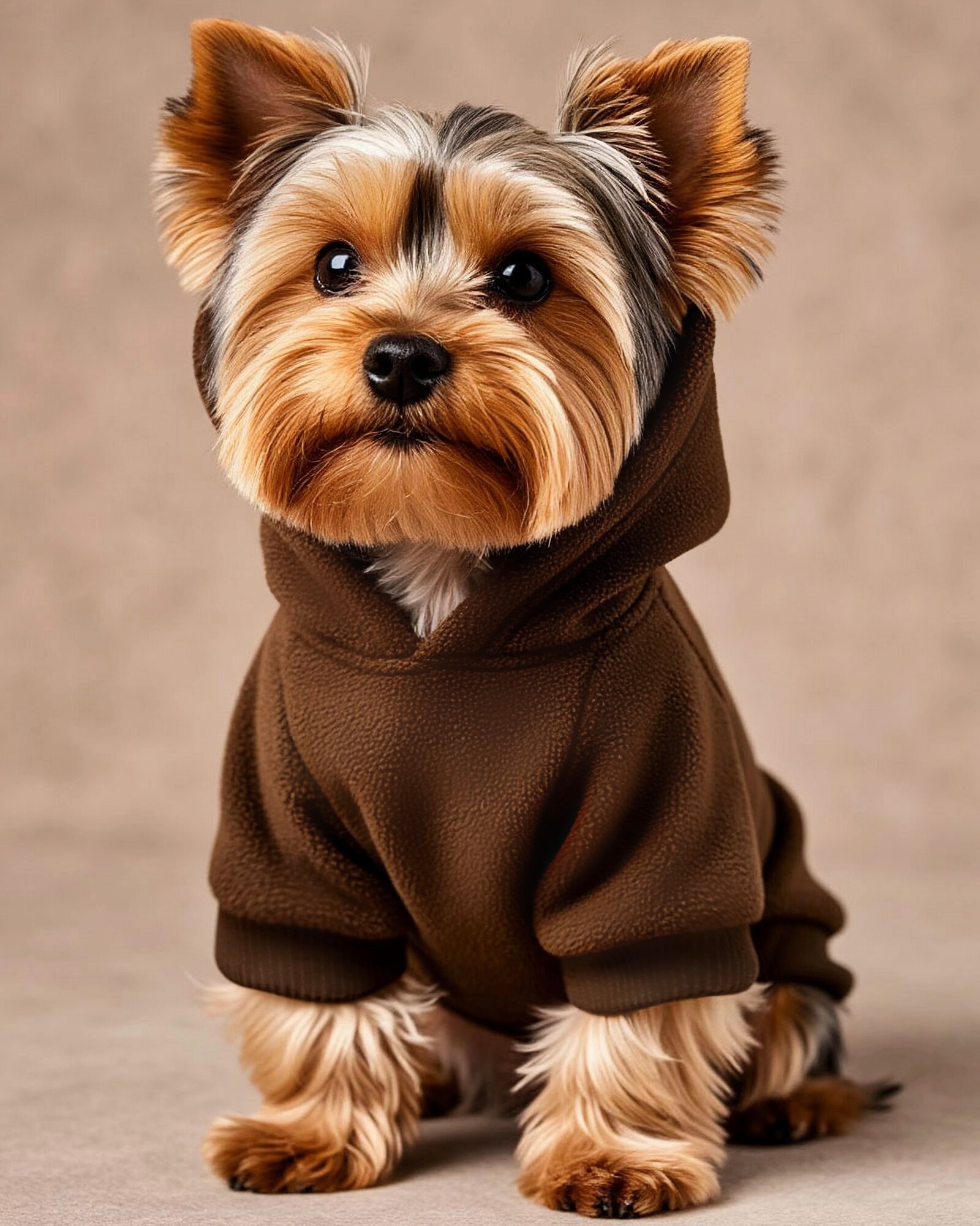 Толстовка Mon Pompon, для собак мелких пород, с кольцом для поводка, кофта флисовая, размер L, коричневая