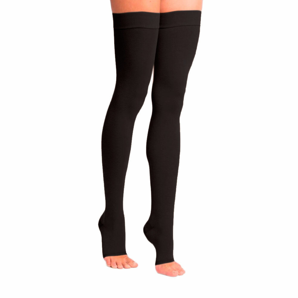 Чулки открытый мыс с силиконом до бедра Черный пара