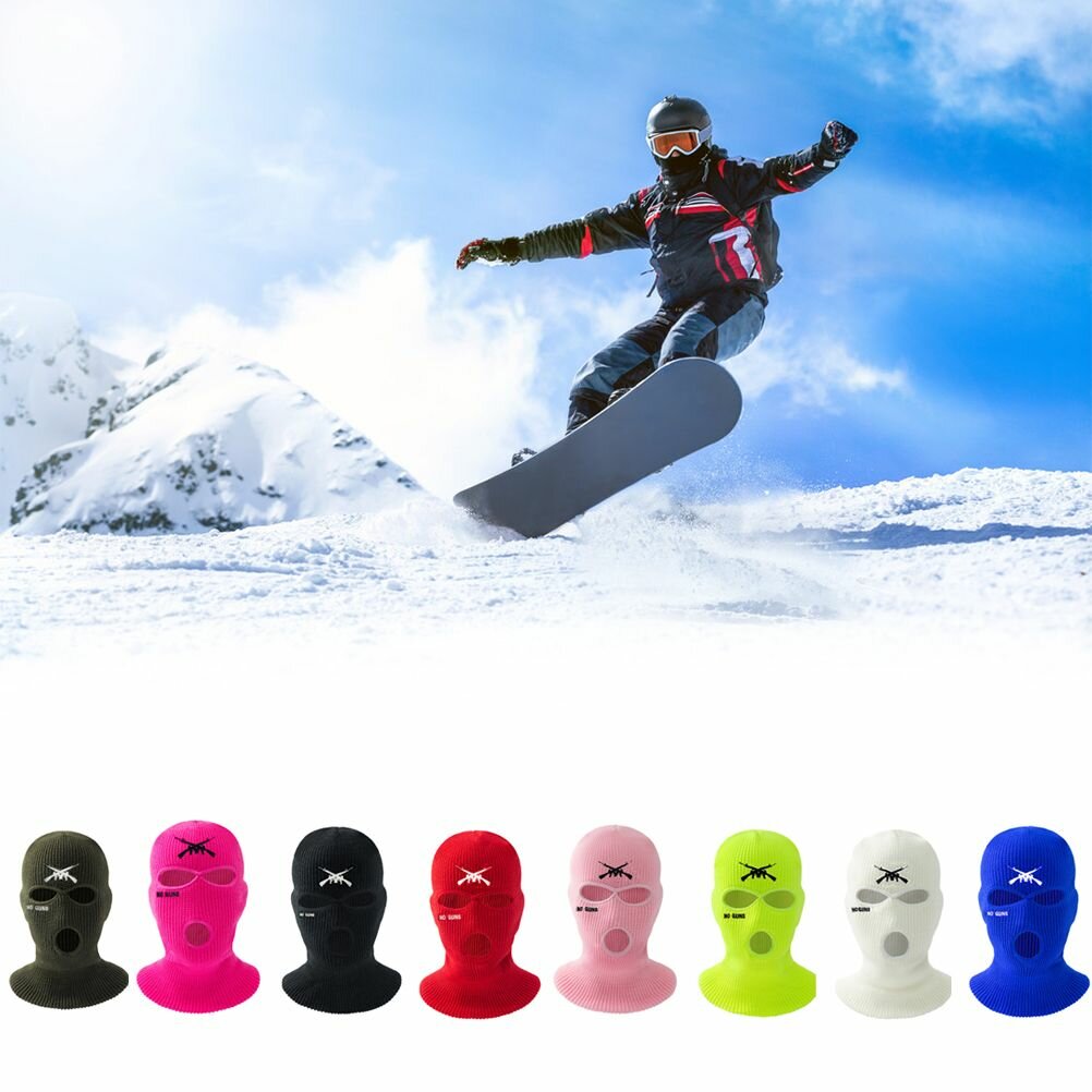 Вязаная шапка с 3 отверстиями, чехол для лица с вышивкой букв, теплый лыжный чехол для лица для езды на велосипеде, катания на лыжах, бега, красный