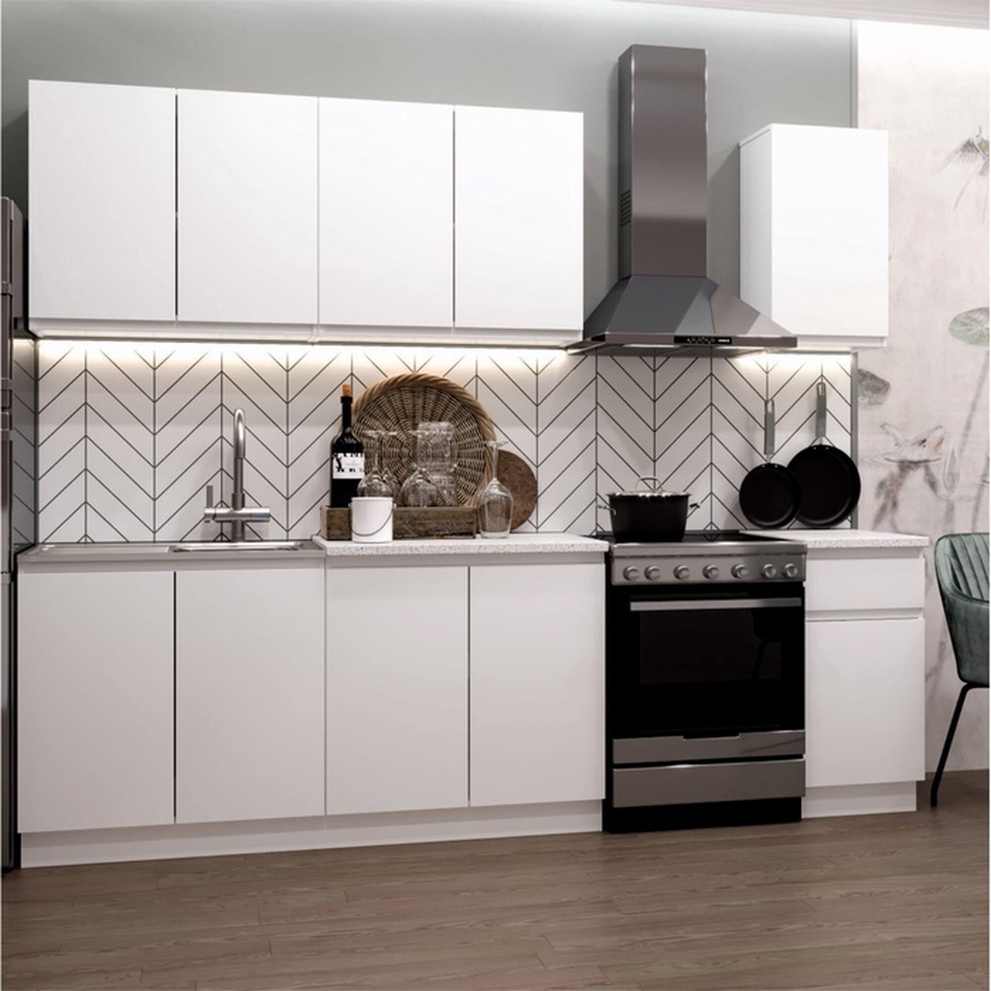 Кухонный гарнитур Клик Мебель Стиль 2000, ЛДСП, белый, модерн