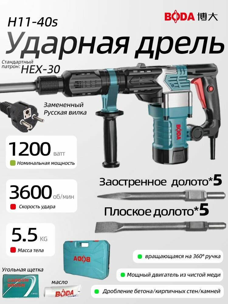 Мощный электрический отбойный молоток, BODA, для бетона, многофункциональный электрический молоток