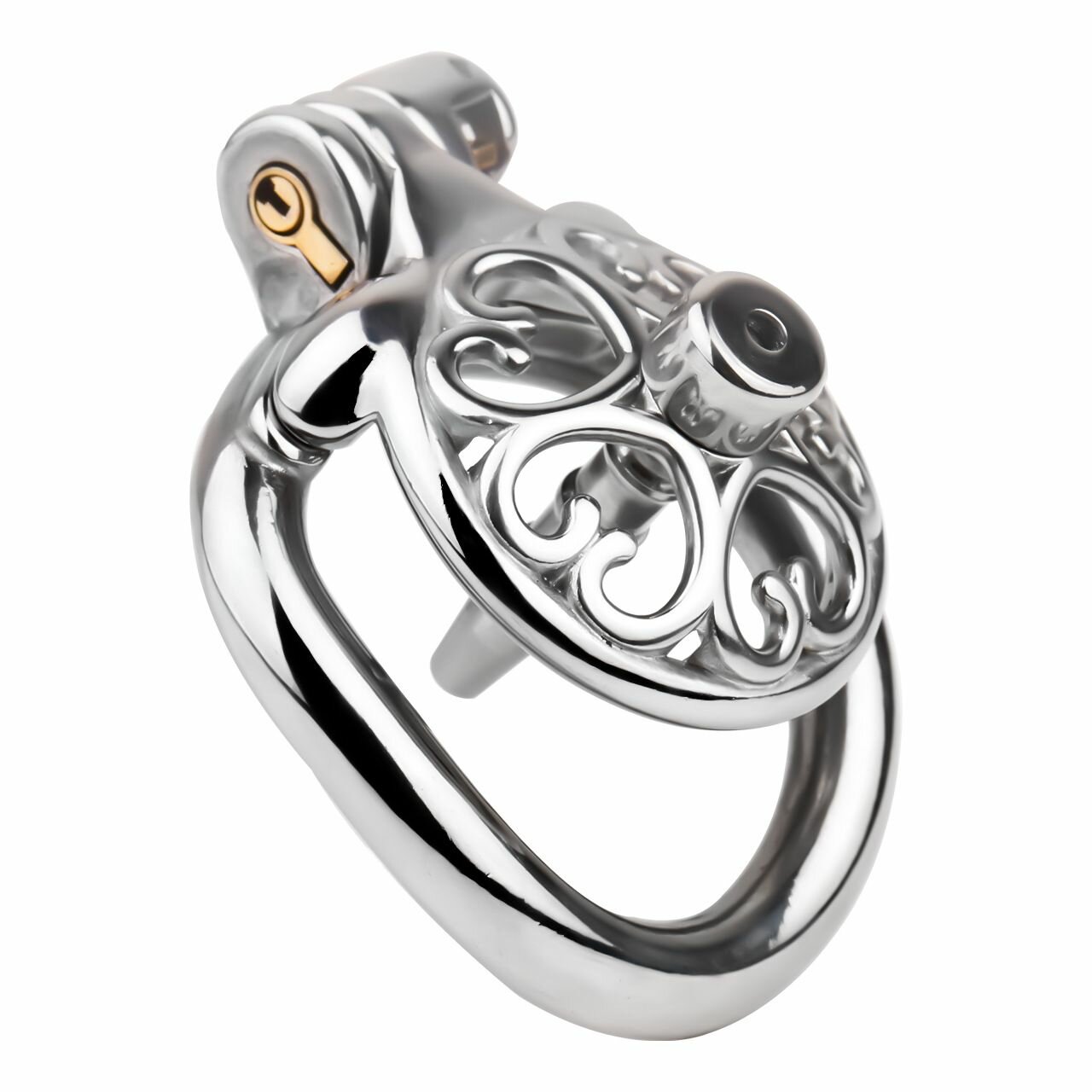 Мужской пояс верности из нержавеющей стали с сердечком и катетером, 18+, С комплектом фиксирующего кольца 40 мм