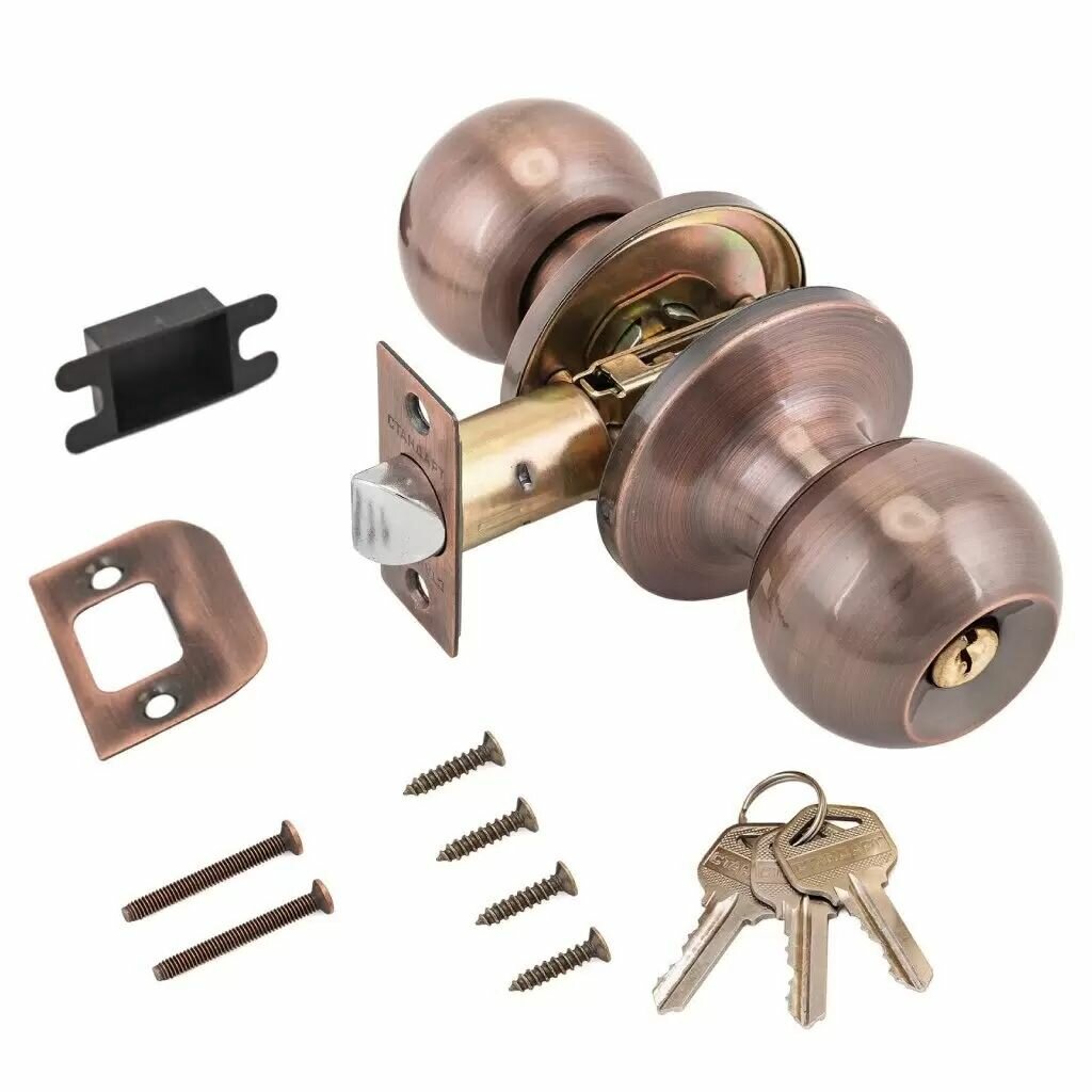 Защелка врезная, Стандарт, 607 ET AC, 9864, с фиксатором, с ключом, медь