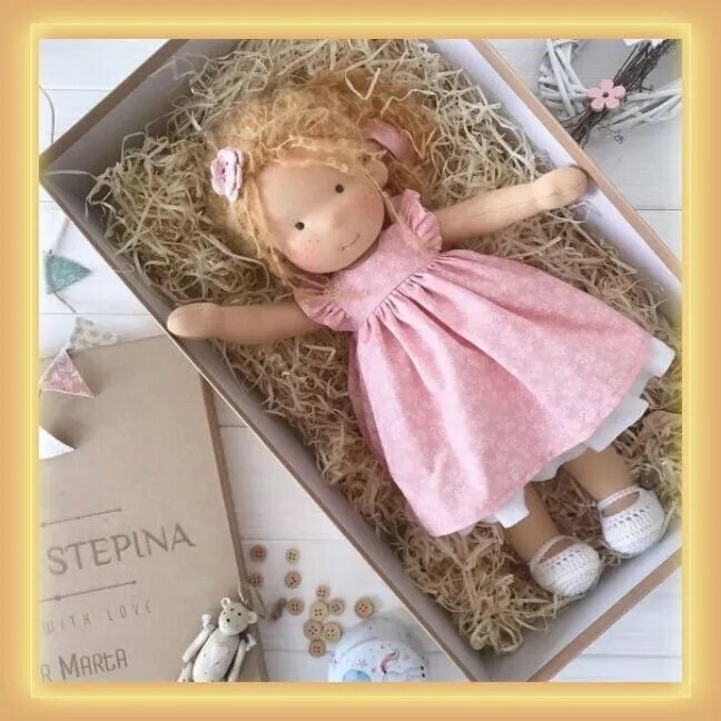 Waldorfdoll Кукла для девочки мягкая с одеждой текстильная тряпичная с длинными волосами интерьерная ручной работы