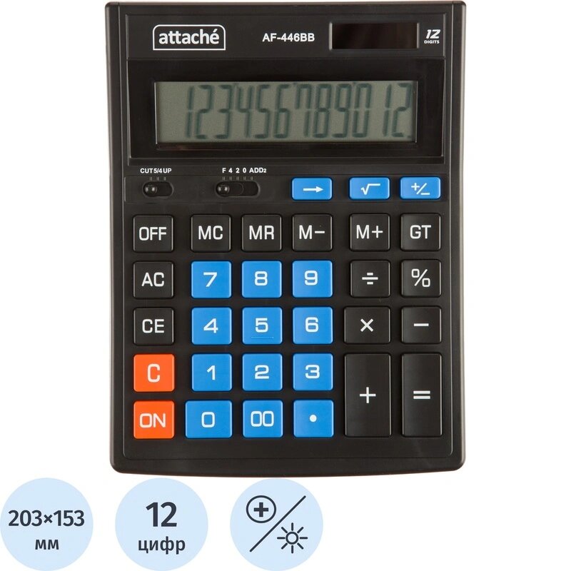 Калькулятор настольный полноразм Attache AF-446BB,12р, дв. п, ч/син,203x153x48