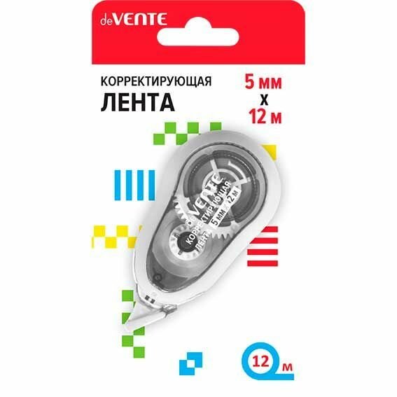 Корректирующая лента deVENTE 5 ммх12 м, белый полупрозрачный корпус, фронтальный аппликатор
