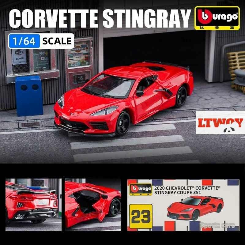 Машинка Металлическая Bburago Chevrolet Corvette Stingray Coupe Z51 1:64 Красная с подвеской / Лицензионная Модель Шевроле Корвет Стингрей Коллекционная ИгрушкаLYY