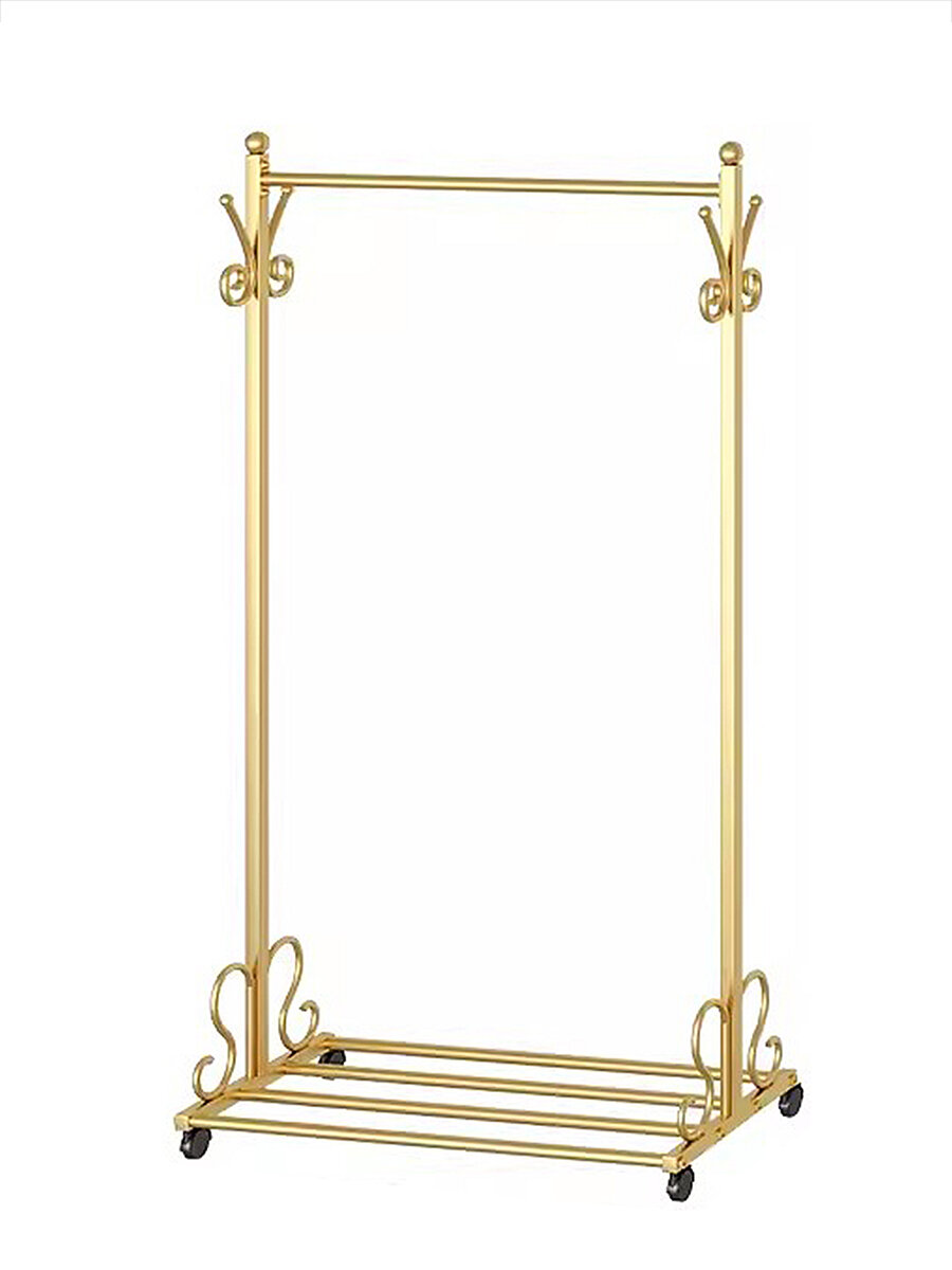 Вешалка напольная, Cтойка для хранения верхней одежды Oткрытая стойка для хранения, Металлическая, Золотой