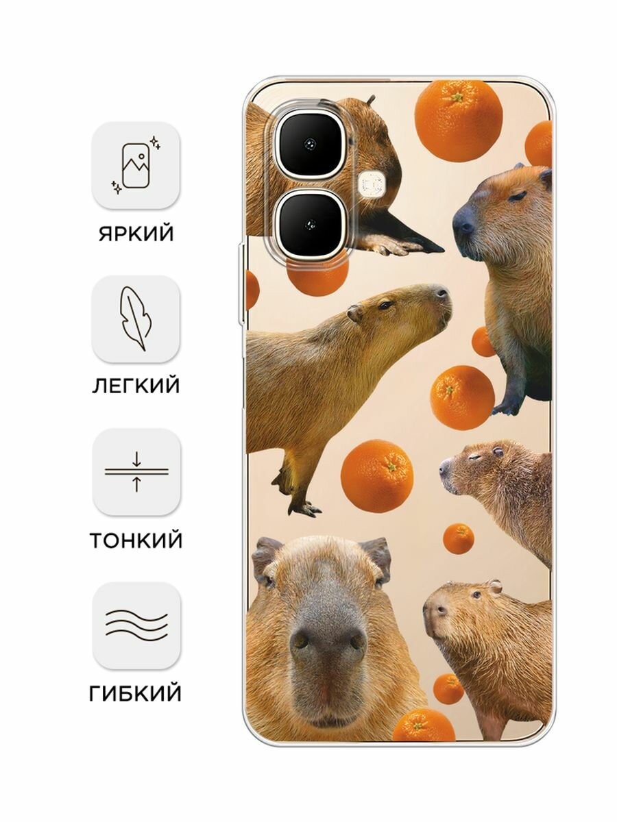 Чехол на Infinix Smart 10 / Инфиникс Смарт 10 с принтом "Капибара и апельсины", прозрачный — фото 1
