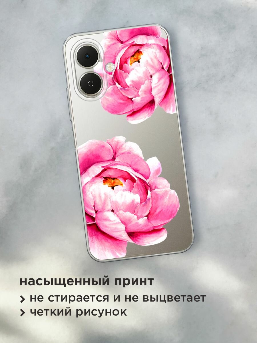 Чехол на Tecno Spark Go 2 / Текно Спарк Го 2 с принтом "Open peonies", прозрачный — фото 1