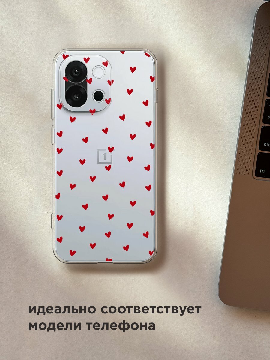 Чехол на OnePlus 13T / Ван Плас 13Т с принтом "Red hearts", прозрачный — фото 1