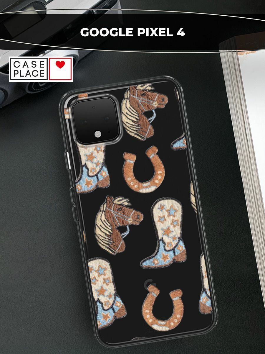 Чехол на Google Pixel 4 / Гугл Пиксель 4 с принтом "Конь, подкова и сапог"
