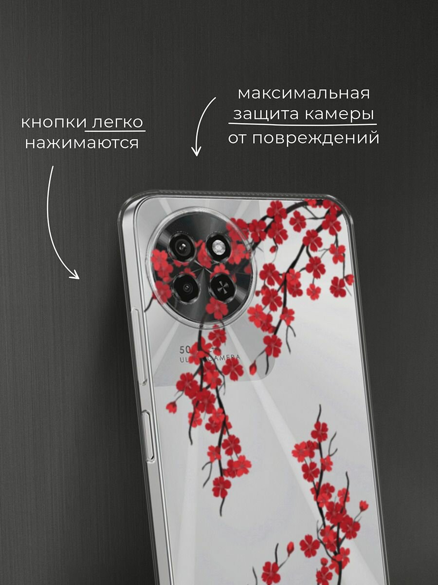 Чехол на Itel S23 / Ител S23 с принтом "Красная сакура", прозрачный — фото 1