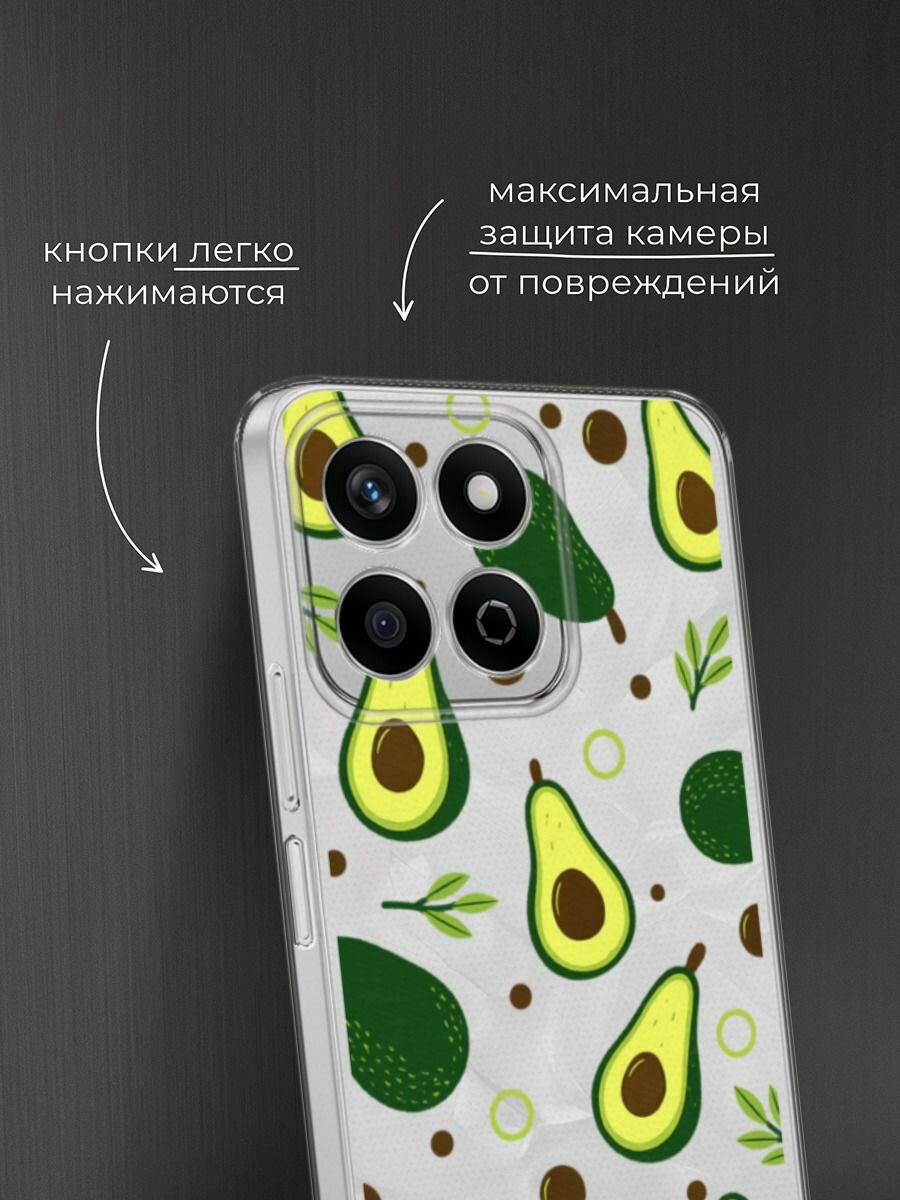 Чехол на Honor X7c / Хонор X7c с принтом "Авокадо паттерн", прозрачный — фото 1