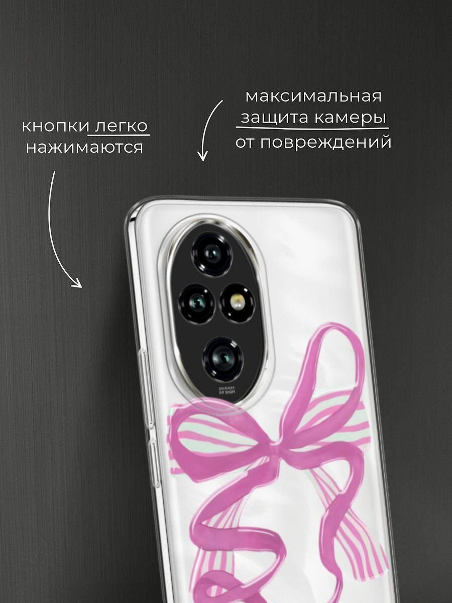 Чехол на Honor 200 Pro / Хонор 200 Про с принтом "Полосатый розовый бант 2" — фото 1