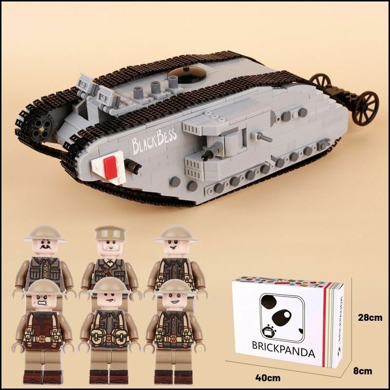 Конструктор MOC Британский Танкист Первой Мировой с Танком Mark IV 1:35 852 Деталей Коллекционная Модель из ABS Совместим с BrickArms