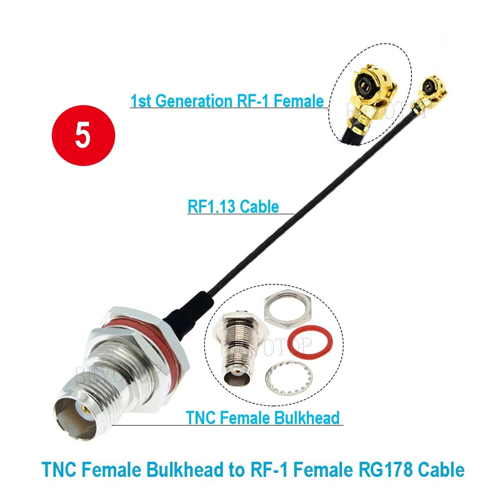 BEVOTOP RF кабель TNC-RF-1/MHF4 10см 15CM, TNC F WP to 1F 1.13