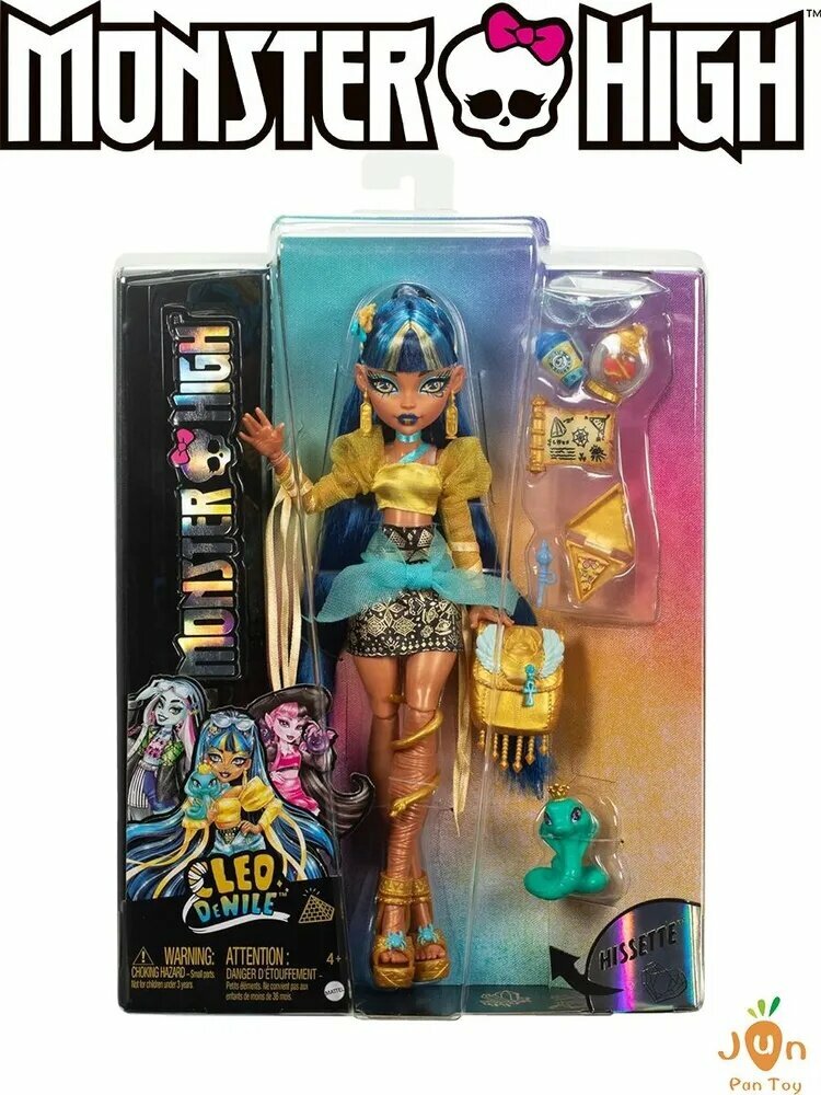 Кукла Монстер Хай Monster High Cleo De Nile HXH74 / игрушки для девочек, модные куклы Клео де Нил, с аксессуарами и домашними животными, подходит для детей от 4 лет и старше