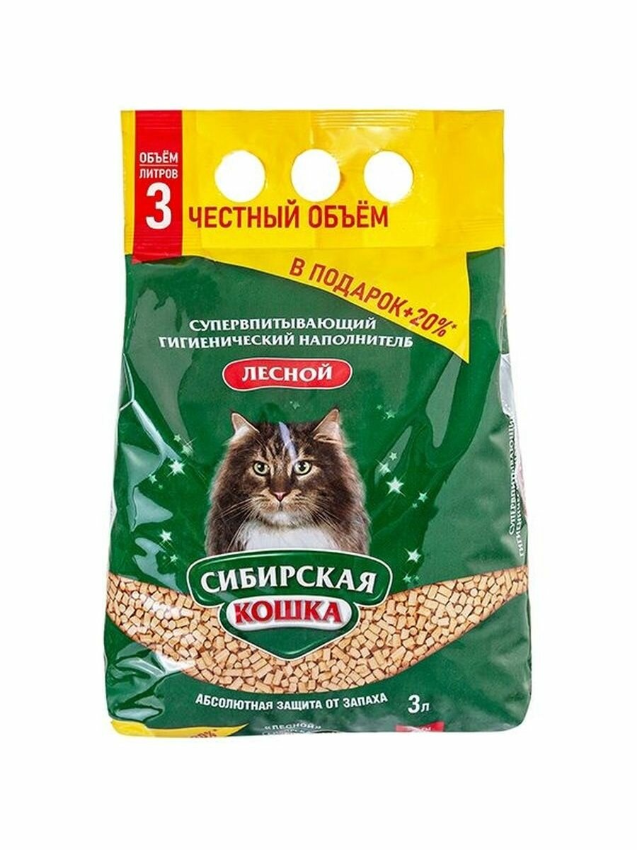 Наполнитель Сибирская кошка древесный 3л "Лесной"