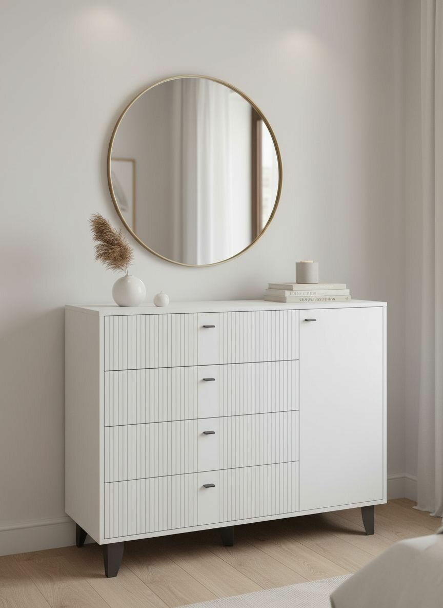 ARNIKA Комод с ящиками, белый, для хранения лдсп, белый снег