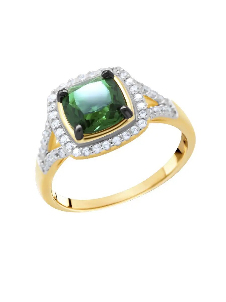 Перстень, серебро, 925 проба, изумруд синтетический, фианит