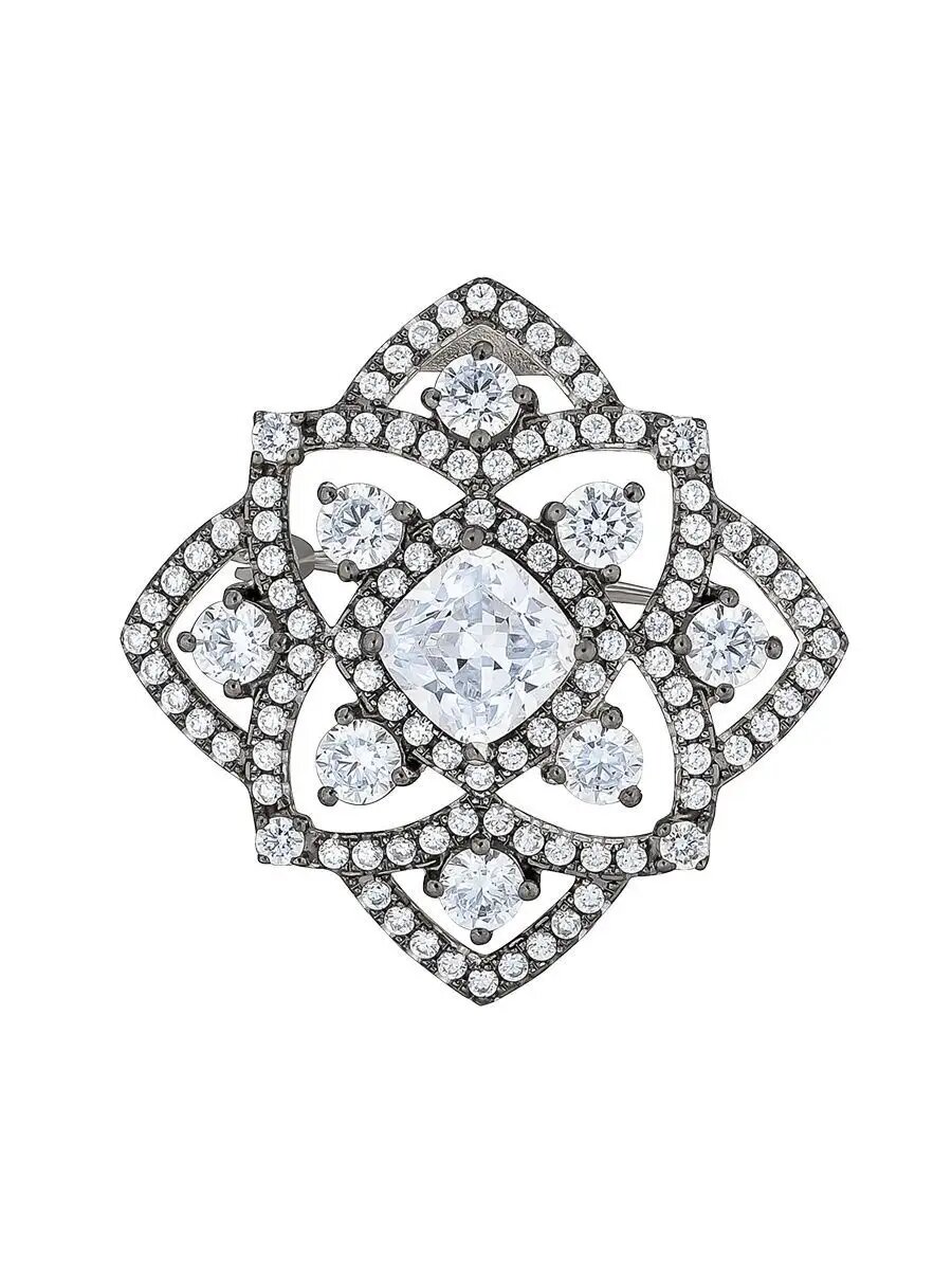 Брошь, серебро, 925 проба, фианит