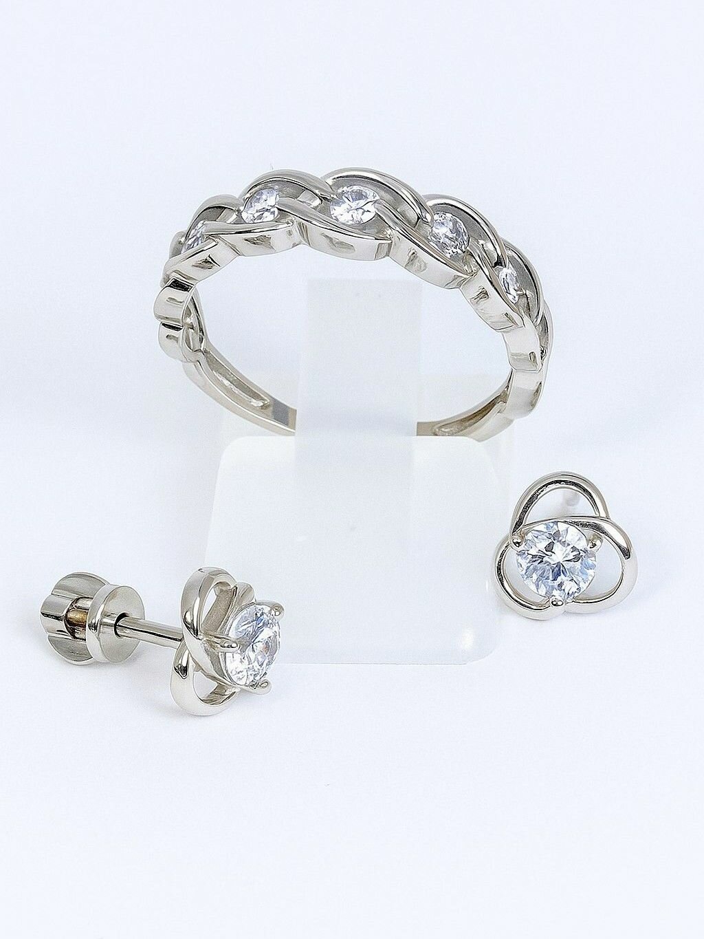 Ювелирный комплект, серебро, 925 проба, родирование, фианит