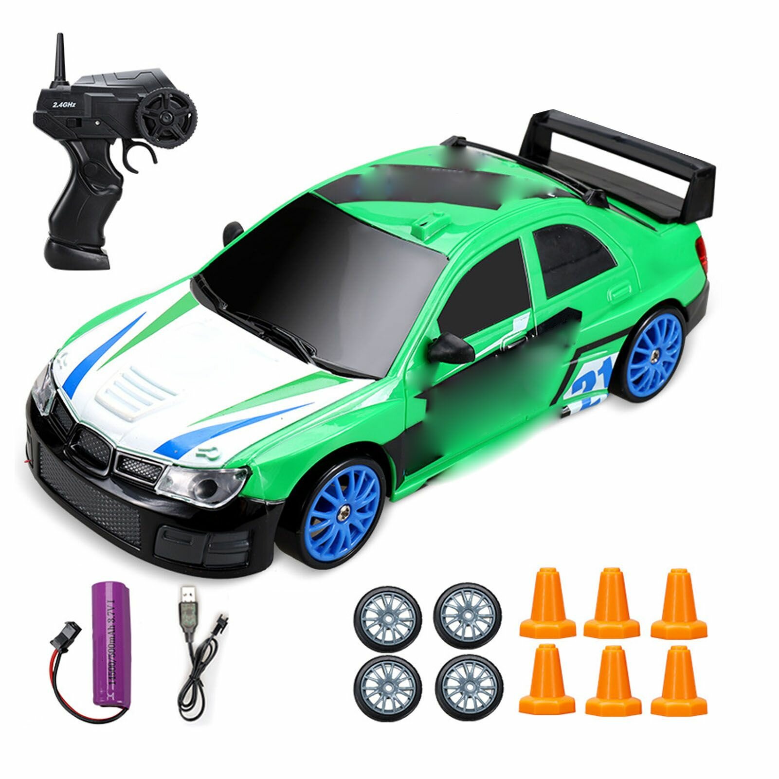 Дрифт-кар с ДУ 2.4G, граффити, перезаряжаемый, 4WD, зеленый