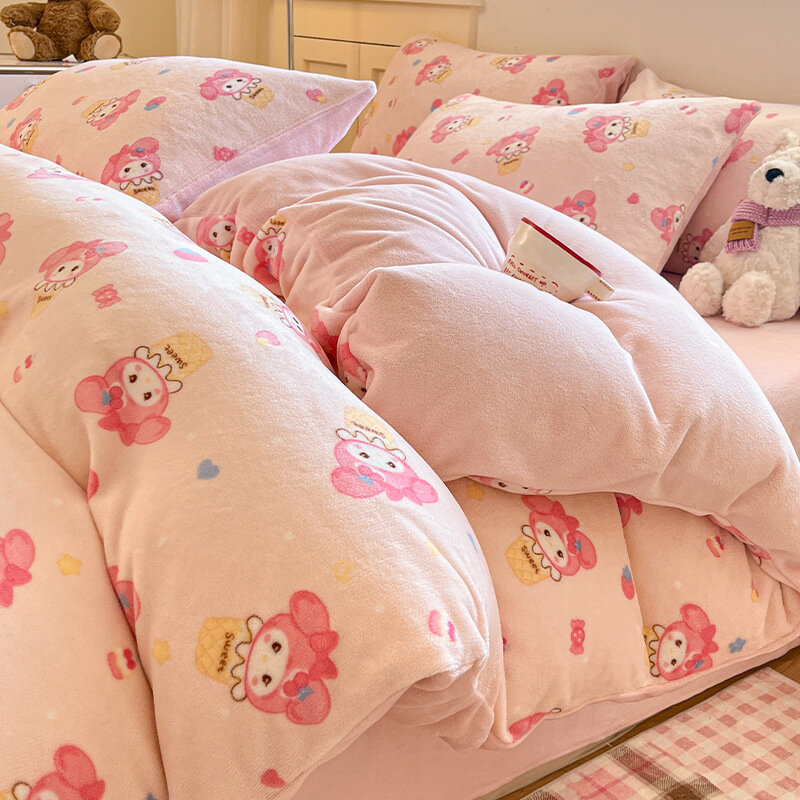 Комплект постельного белья из молочного флиса (4 предмета), простыни и пододеяльник из утолщенного кораллового флиса, зимний флисовый пододеяльник из трех предметов,200*230cm