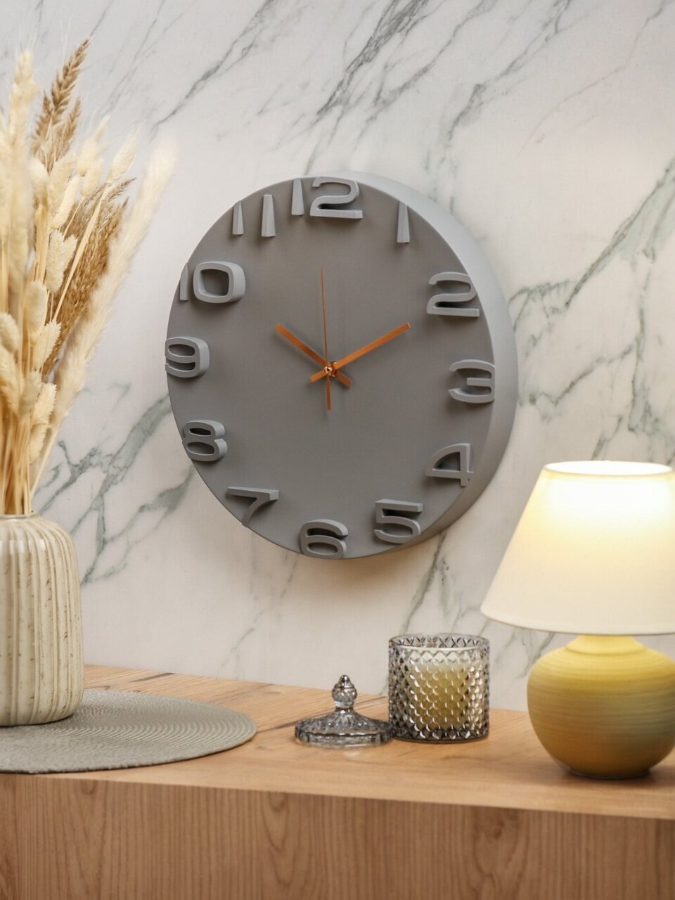 Часы настенные интерьерные, декор для дома и кухни, 33.5 см, серые, кварцевые