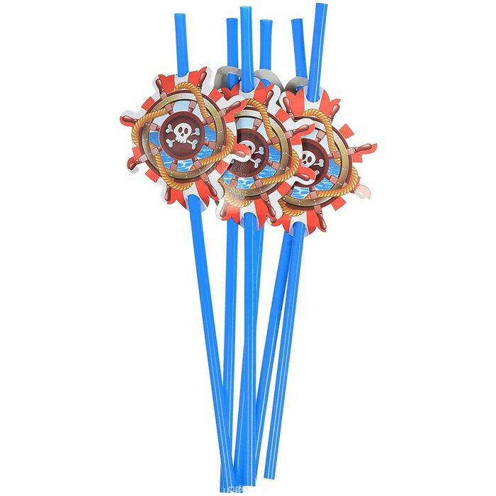 !09 Одноразовые трубочки для коктейлей Riota Веселый Пират, набор 6 штук