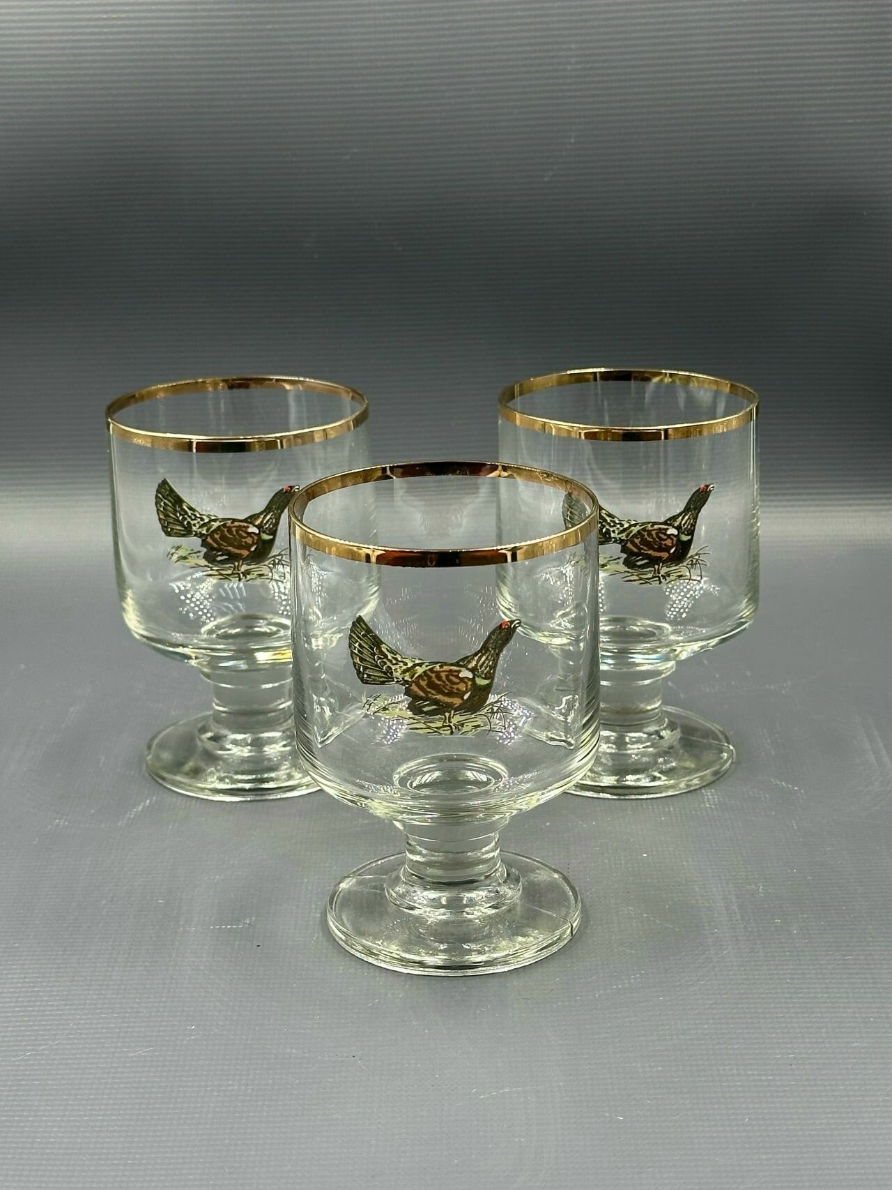 Бокалы на Ножке 3 штуки Глухарь, Тетерев Высота 10 см СССР