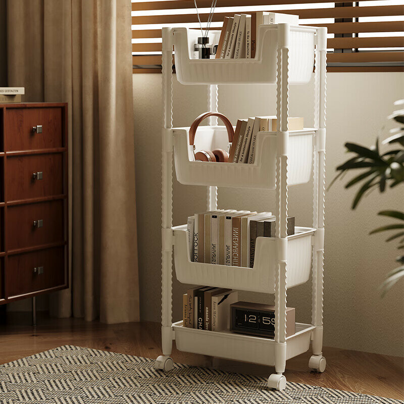 Yicainianhuan Kitchen Storage Rack, Floor-Standing Snack Mobile Cart, Miscellaneous Shelf, Bathroom And Living Room Storage Rack, 4-Tier, 1240-4