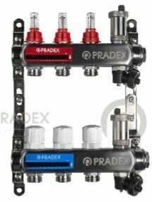 Коллекторный блок PRADEX SS0301 1"- 3/4х3 D1Air c регулирующими клапанами и расходомерами