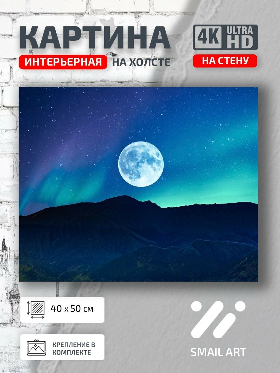 Картина на холсте интерьерная 40 на 50 на стену северное сияние для гостиной пейзаж
