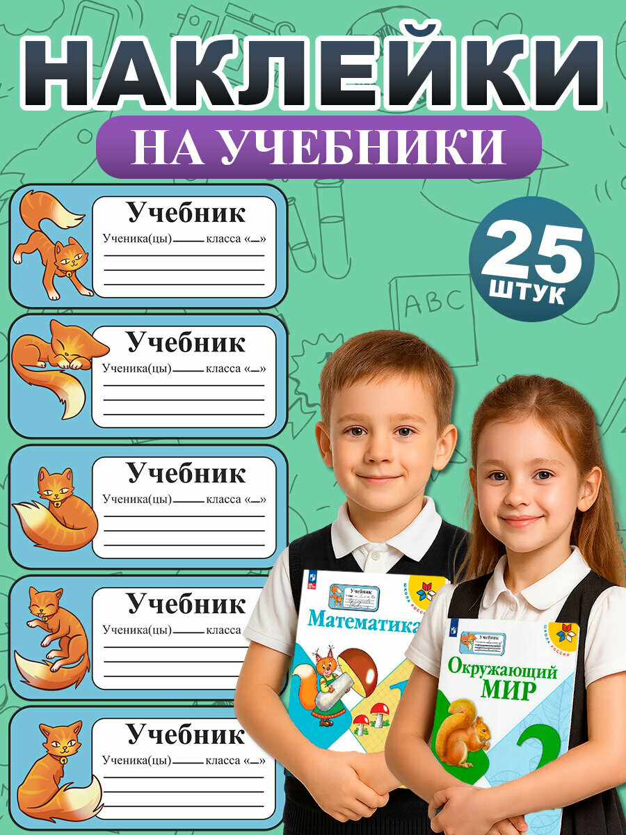 Наклейки для подписи учебников, 25 шт