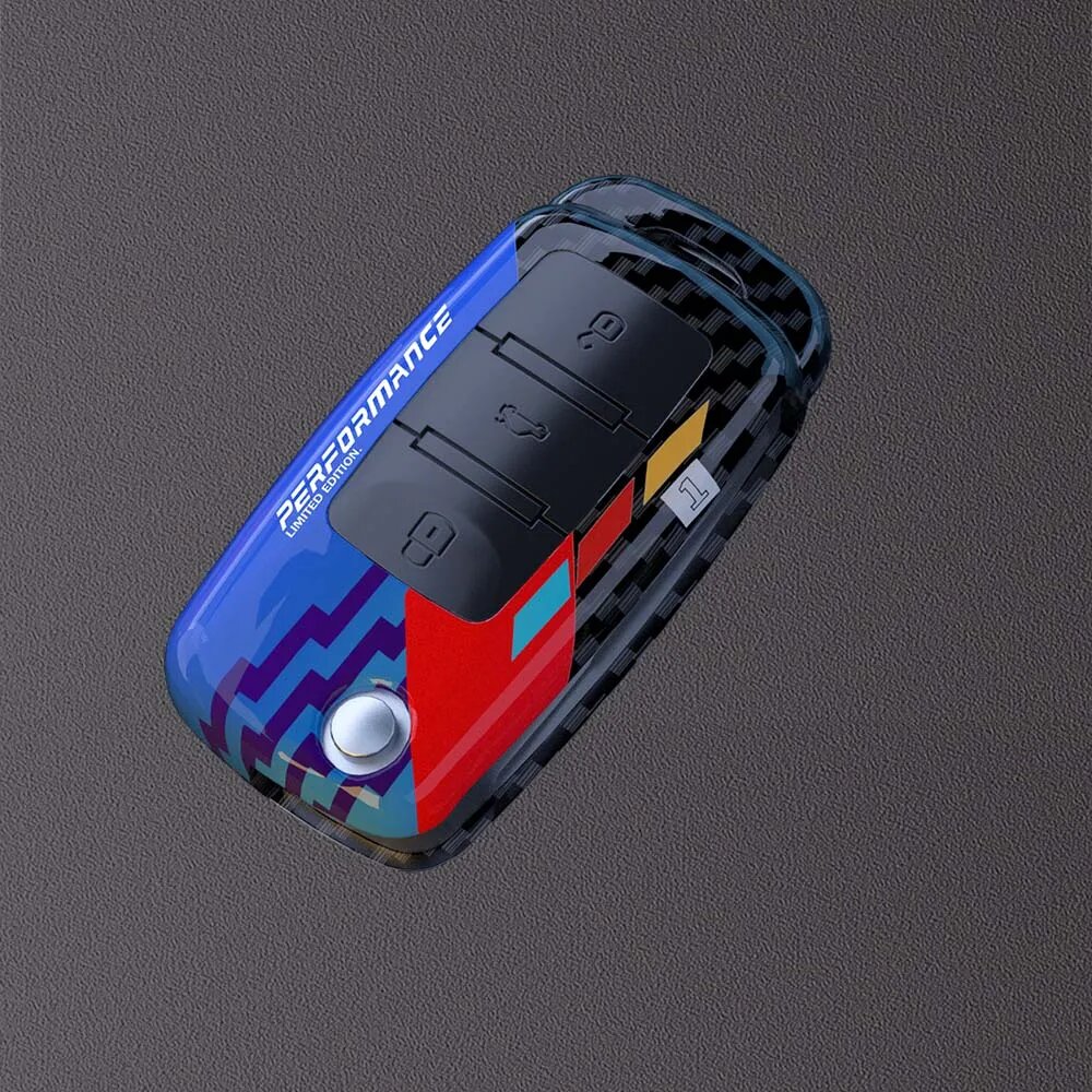 Чехол для ключа VW Polo Golf Passat Carbon Fiber Blue