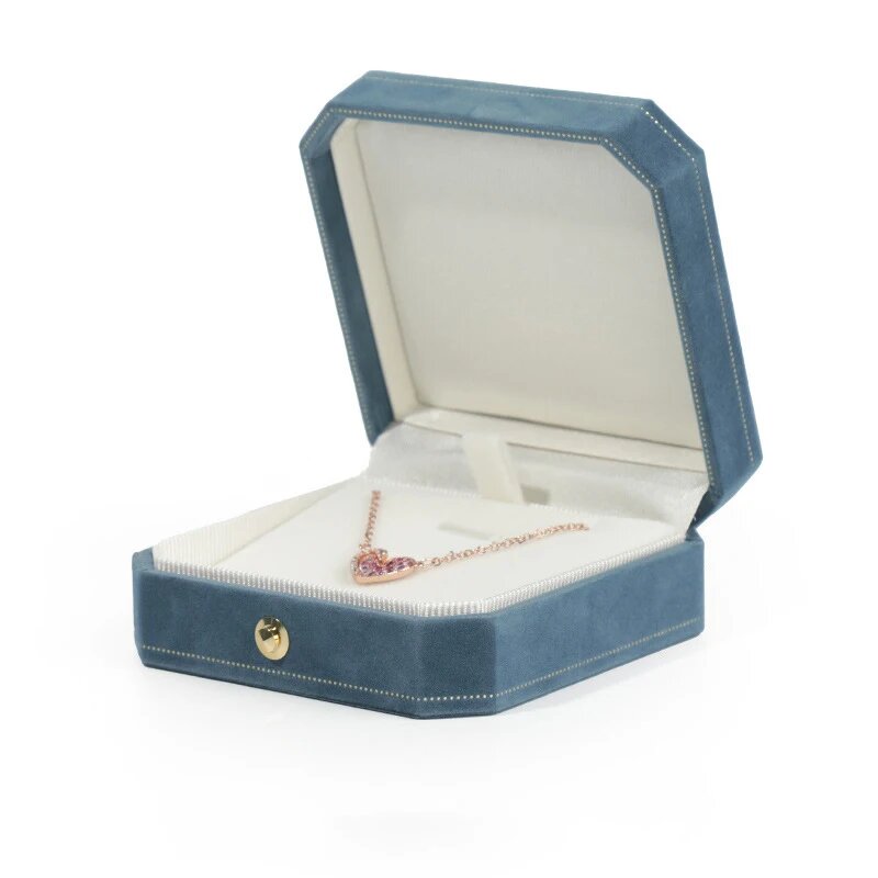 Винтажная восьмиугольная коробка для украшений из бархата Blue Pendant Box 2