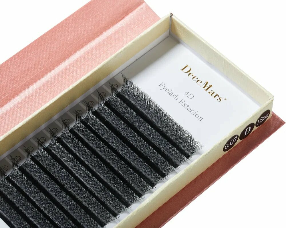 DeceMars Ресницы 4Д Черный, Наращивание ресниц, пучки 4D 6 мм. Изгиб C 0.07R